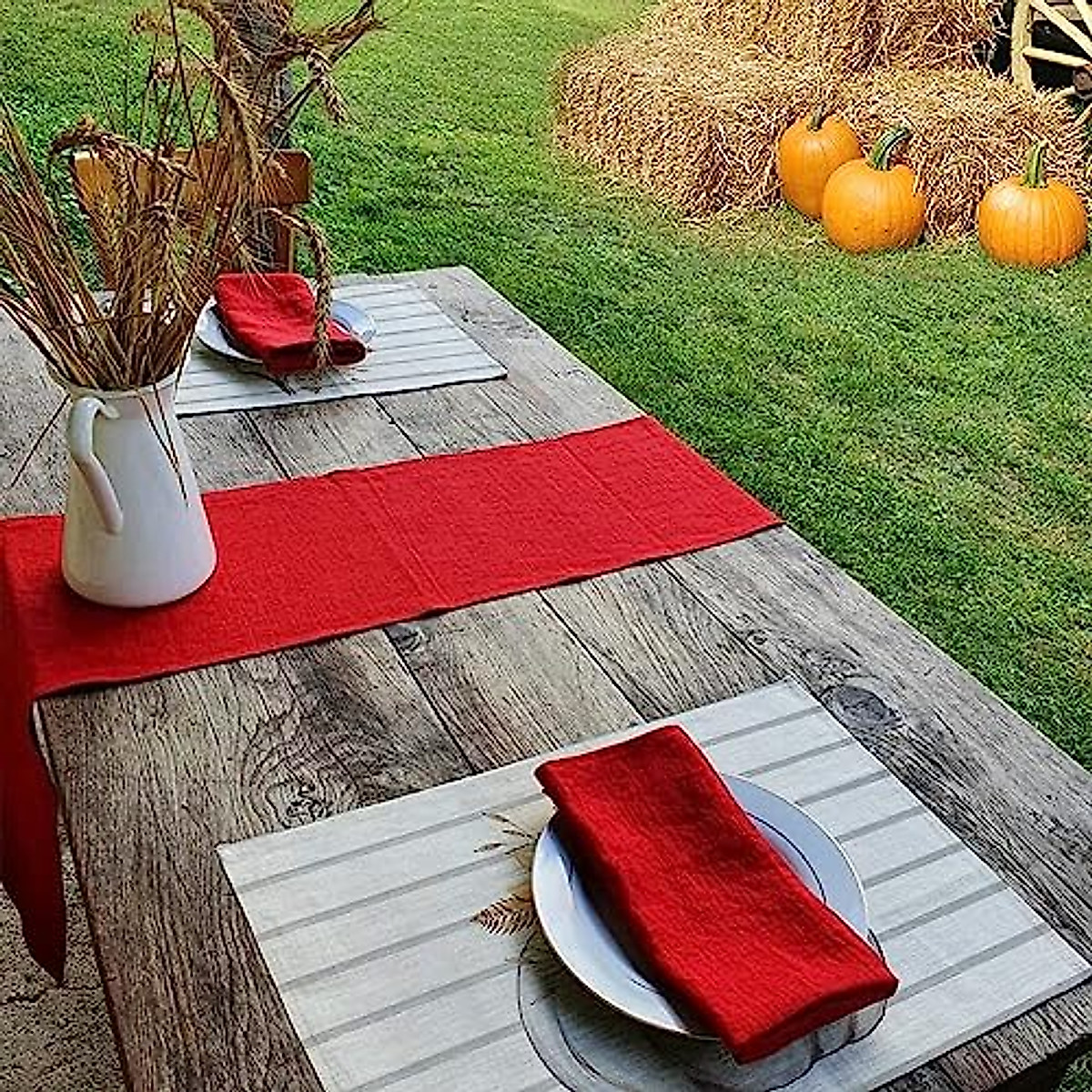 ARKENY Fall Thanksgiving Placemats 12x18 Inches Set of 4,Pumpkin Sunflower Seasonal Burlap Stripe Farmhouse Indoor Kitchen Dining Table Autumn Decoration for Home Party AP124-18