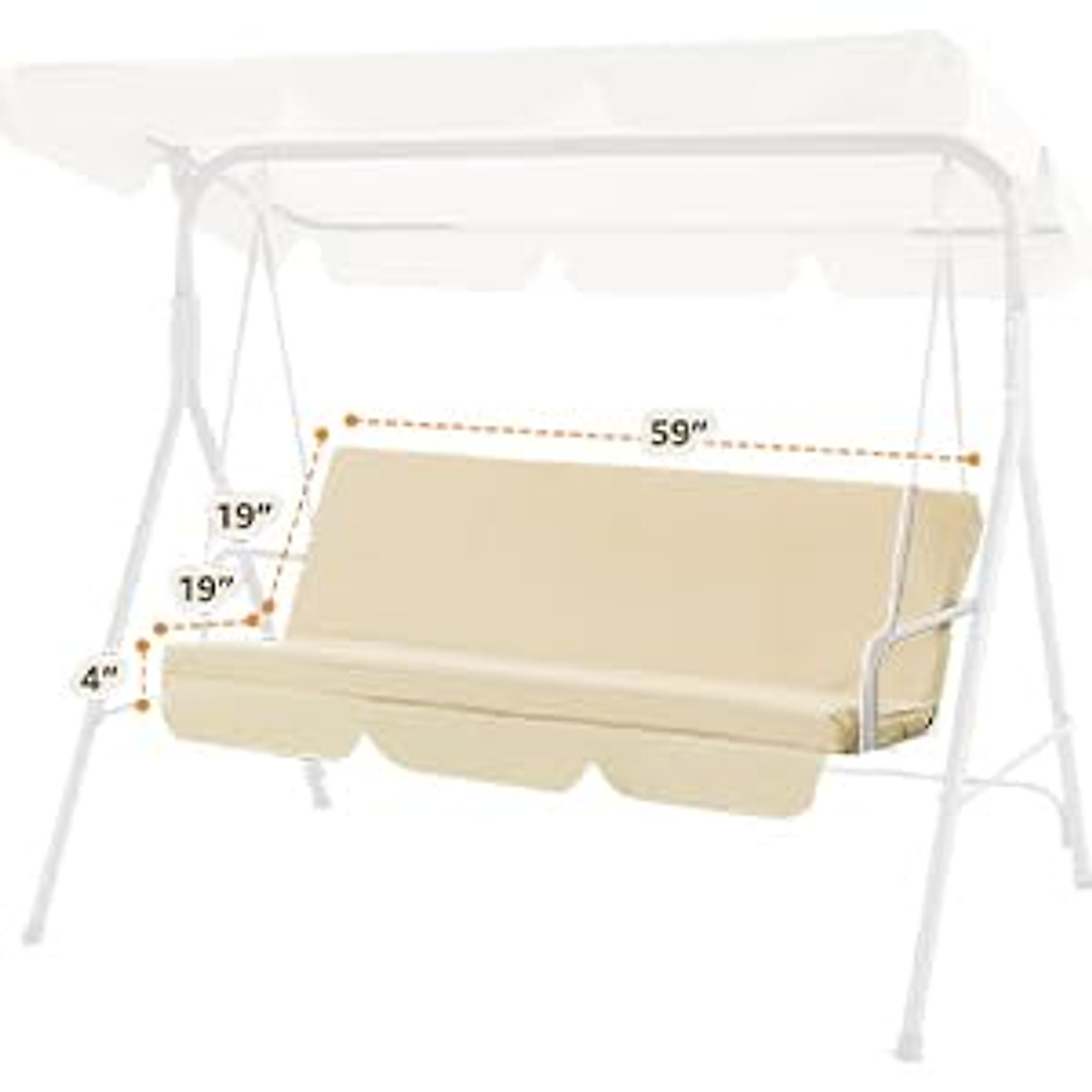 Aurragiy Outdoor Swing Cushion Cover Patio Swing Cushion Replacement 3 Seater Swing Seat Cushion Cover Waterproof Dust Proof for Courtyard Garden -59x19x4inches (Beige Cover Only)