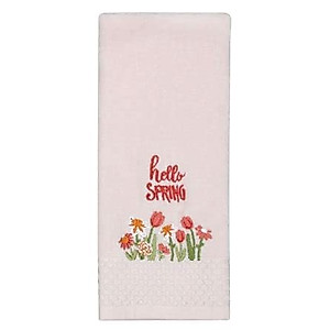 Think Spring 2-Pack White Embroidery Decorative Cotton Kitchen Bath Hand Towels