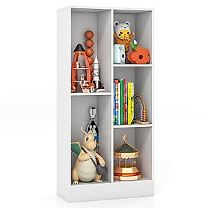 Costzon 5-Cube Kids Bookshelf, 41” Tall Wooden Toy Storage Organizer for Books Toys, Montessori Toy Shelf, 3-Tier Storage Cabinet, Bookcase for Kids Room, Playroom, Nursery, Classroom (White)