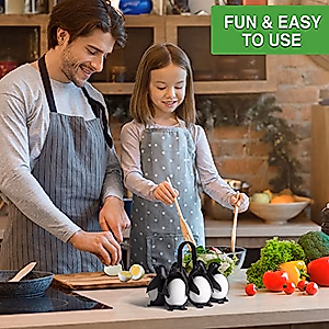 Egg Holder Hard Boiled Egg Cooker - Penguin Shaped Boiled Eggs Cooker - 3-In-1 Cook, Store And Serve Egg Holder Kitchen Gadget Home Decor - Egg Rack for 6 Soft or Hard Boiled Egg - Black