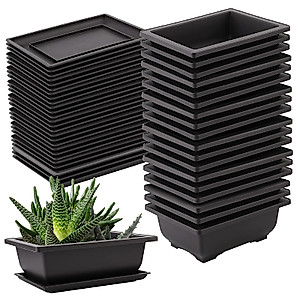 SEUNMUK 25 PCS 6.5 Inch Plastic Bonsai Training Pots,Thicken Rectangular Plastic Growing Pots, with 25 Trays for Garden, Bonsai Plants Growing Pot for Home, Office, Balcony, Garden and Yard