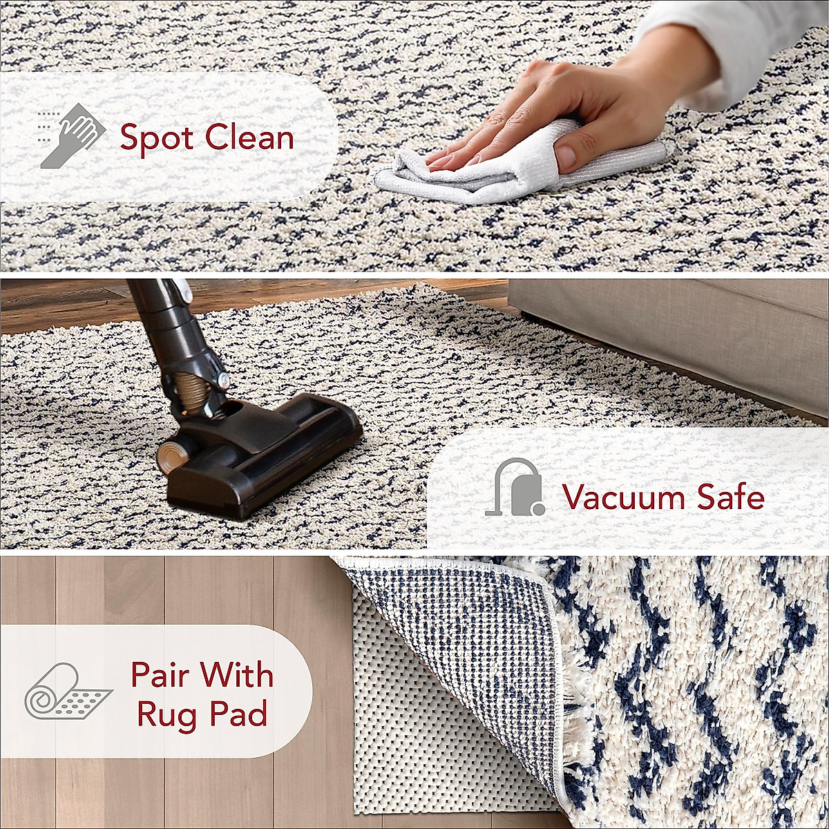 nuLOOM Cuellar Chevron Shag Area Rug, 7x9, Navy