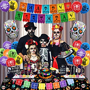 Fangleland Day of The Dead Theme Birthday Party Decorations for Boy Girl - Dia De Los Muertos Bday Celebration Party Supplies Balloons Banner Tablecloth Sugar Skull Mexican Backdrop