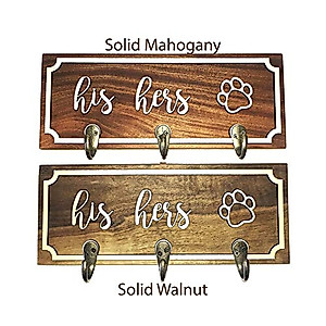 Handmade Wood Leash and Key Holder - Custom Personalized His and Hers, Pawprint