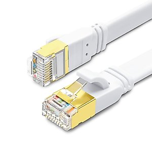 Yauhody CAT 8 Ethernet Cable 25 ft, High Speed 40Gbps 2000MHz Flat Heavy Duty Internet Cable with Gold Plated RJ45 Connector, Indoor&Outdoor Network Wire for Gaming,Router,Modem,PC,Laptop(White)