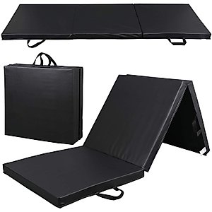 HomGarden 6’ Folding Tri-Fold Exercise Mat, Gymnastics Mat Gym Aerobics Tumbling Mats w/Carrying Handles for Stretching Yoga MMA Acrobatism Core Workouts