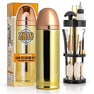 Wild Shot Deluxe Gun Cleaning Kit with Registered Trademarked Aluminum Bullet Shaped Storage Case, Cleaning Tools to Effectively Maintain Handguns, Shotguns and Rifles.
