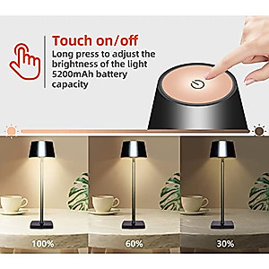 MJYP.in Cordless Table Lamp, USB Rechargeable Portable Battery Powered LED Desk Lamp, 5200mAh Battery, Dimmable Touch Lamp, Metal Shell, for Outdoor/Restaurant/Bedroom/Bars (Black)