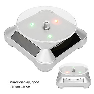 YUYTE Solar Powered Rotating Display Stand, Tray Base Jewelry Turntable Display Stand with LED Light for Jewelry Spinner Watch Hobby Collection Shelf [#2]