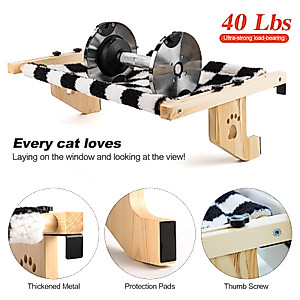 JTL-ADMCW Cat Sill Window Perch Hammock Sturdy Solid Wood Frame for Large Cats Easy to Assemble&Adjust Bed Windowsill, Bedside, Drawer and Cabinet(Chessboard Plush) Black/White