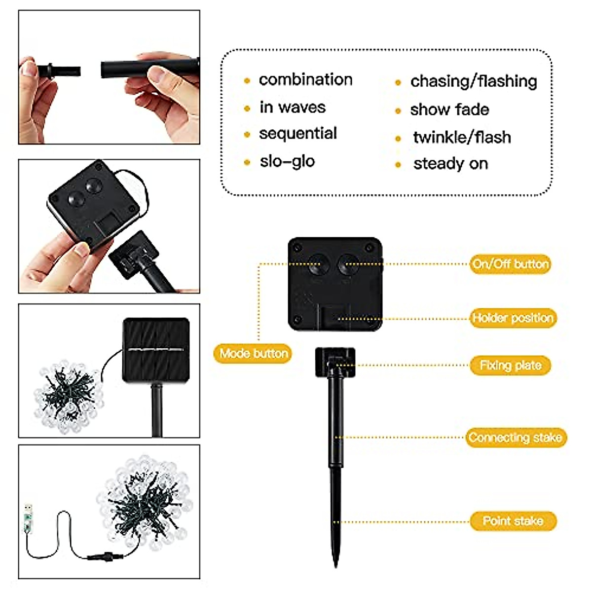 Beauthard Solar String Lights Outdoor,60 Led 35.6 Ft Lights with 8 Lighting Modes,Outdoor String Lights,Waterproof Solar Patio Outside Lights for Garden Yard Home Wedding Party Decoration(Pure White)