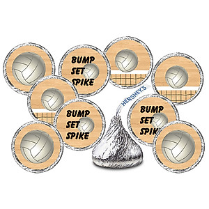 216 Sports Volleyball Kisses Stickers, Kisses Stickers for Birthday Party, Baby Shower, Wedding, Graduation, or Any Family Event Decorations, Candy Not Included.