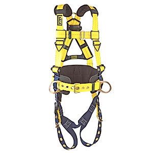 3M DBI-SALA Delta 1102201 Construction Harness, Back and Side D-Rings, Tongue Buckle Legs, Body Belt and Hip Pad, 420 lb Capacity, Small, Yellow/Navy