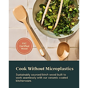 Caraway 14-Piece Kitchen Prep Set - Kitchen Knife Set & Wooden Utensil Set - Made With Premium German Steel Blades & FSC-Certified Birch Wood - Non-Toxic Materials - Includes Organizer - Cream