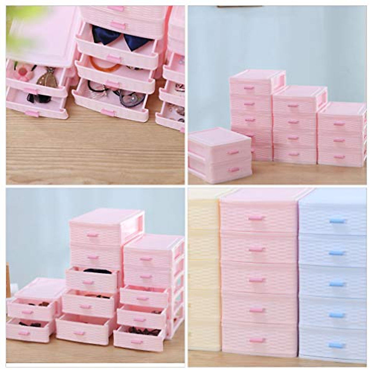 DOITOOL Drawer Desktop Storage Organiser 3 Layer Large Capacity Cosmetic Storage Case Jewelry Holder Box Storage Container for Vanity Bathroom Counter Dresser Pink