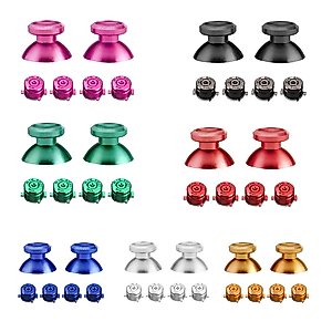 Aluminum Thumbsticks Thumb Grip Stick Mushroom Cap + Bullet Buttons Mod Kit Levers Joystick for PS4 for Sony Dualshock 4 Controller (Metal Green)