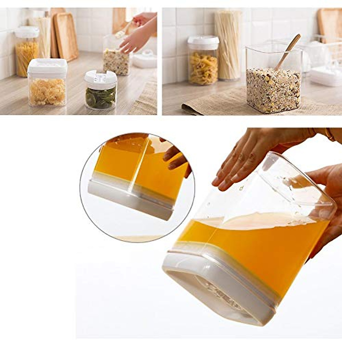 Zerodis Plastic Food Storage Container Airtight Cereal Jar Dried Fruit Jam Leak Proof Storage Box Easy Lock Lids To Keep, PP (d)