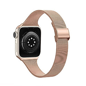 SWEES Compatible with Apple Watch Bands 41mm 38mm 40mm 42mm 44mm 45mm, Stainless Steel Metal Narrow Slim Thin Replacement Compatible for iWatch Series 9 8 7 6 5 4 3 2 1 SE Women, Rose Gold