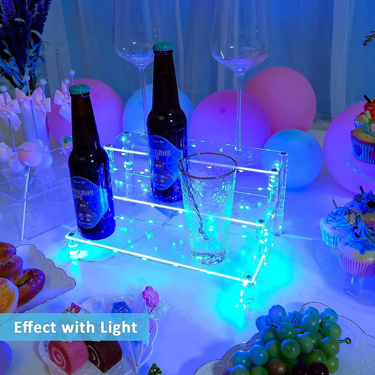 YestBuy 3 Tier Shelf Cake Pop Stand (Blue) +4 Tier Round Cupcake Stand – Premium Cupcake Holder – Acrylic Cupcake Tower Display – Display for Pastry Weddings, Birthday Parties & Events (Multicolored)