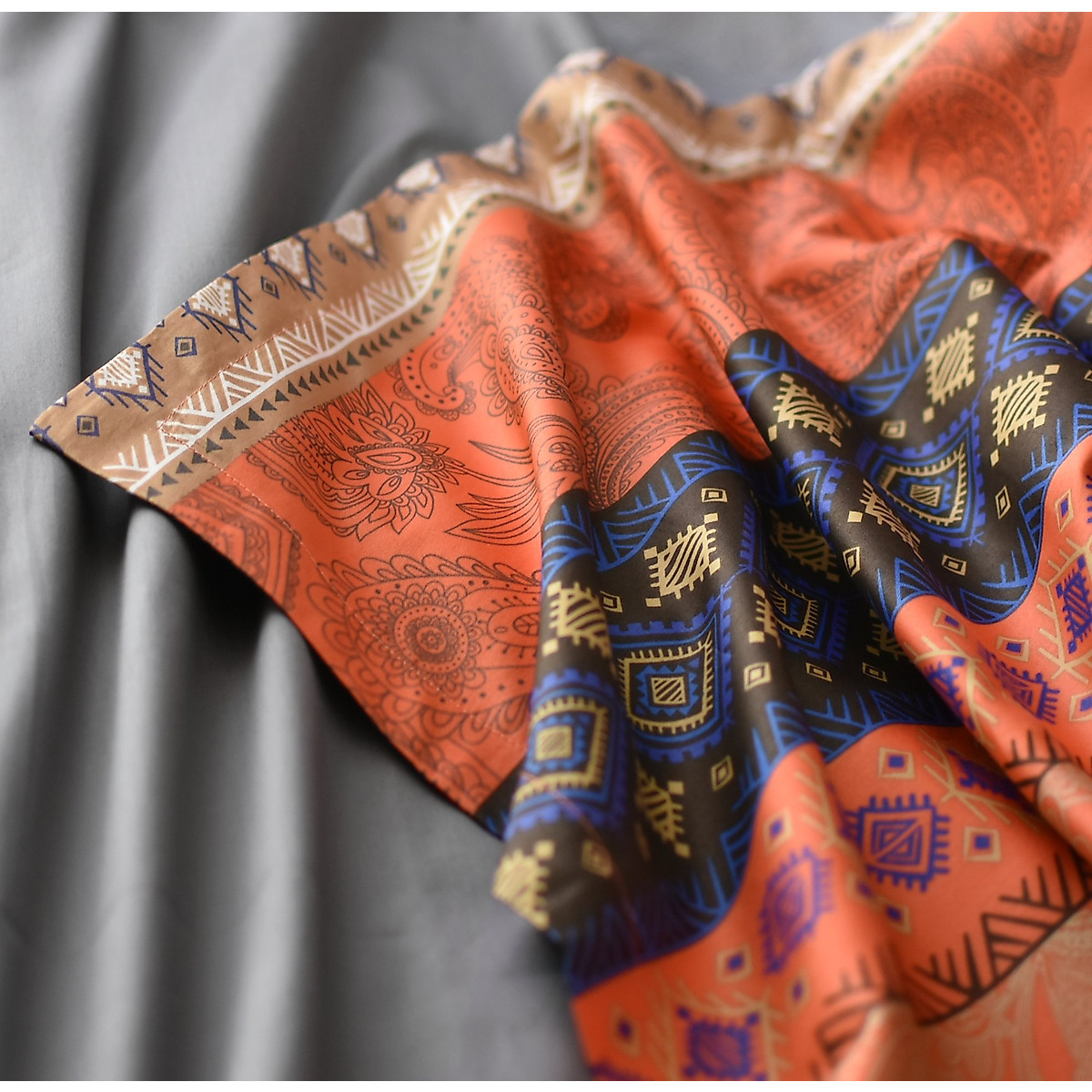 Bohemian Duvet Cover Striped Ethnic Boho Reversible Southwestern 400TC Cotton King Size Bedding 3pc Set Navy White Orange Modern Geo Aztec Print (Queen)