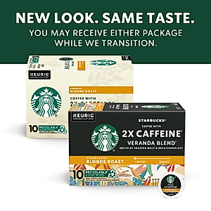 Starbucks K-Cup Coffee Pods, Starbucks Blonde Roast Coffee With 2X Caffeine Veranda Blend For Keurig Coffee Makers, 100% Arabica, 6 Boxes (60 Pods Total)