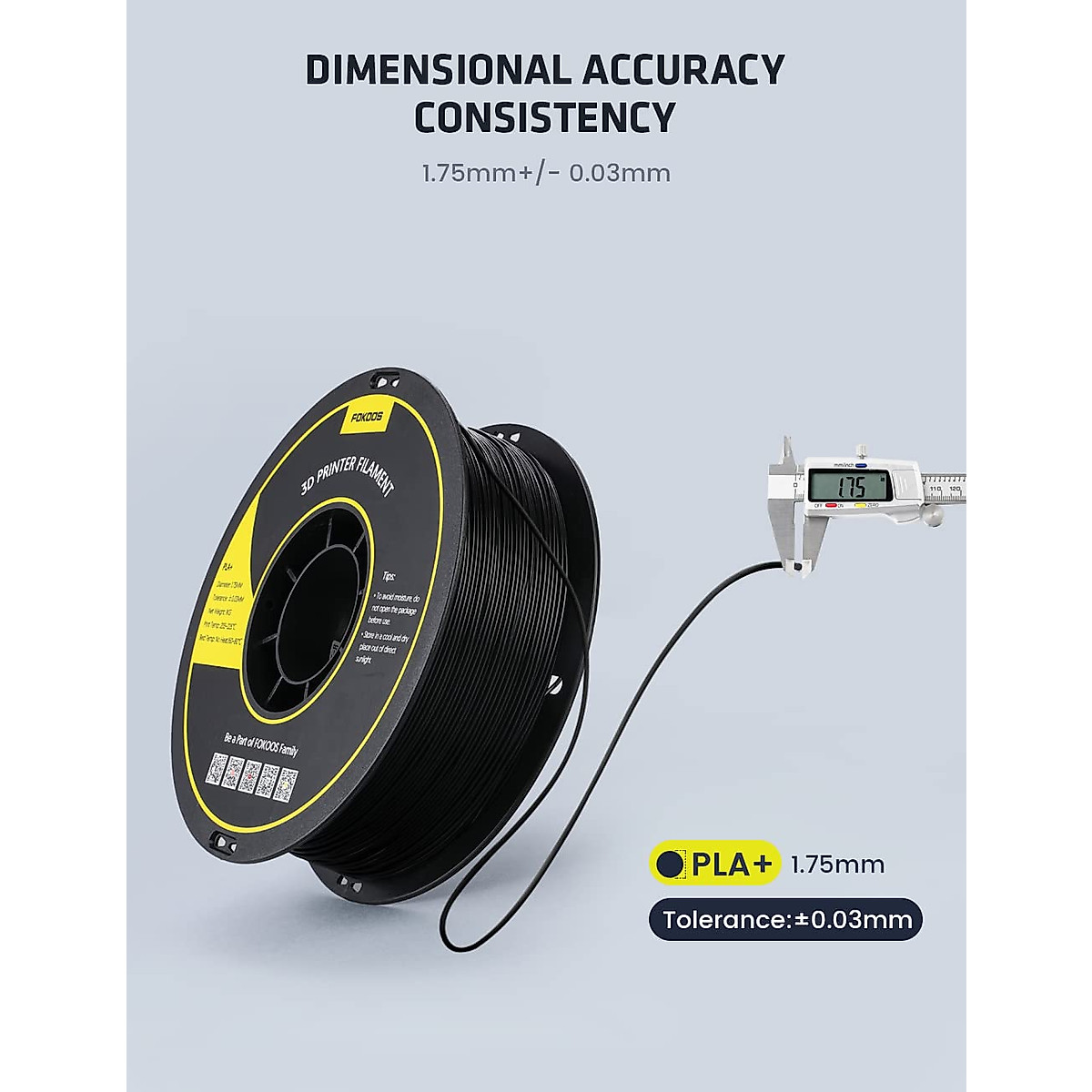 FOKOOS Grey PLA+ Filament…