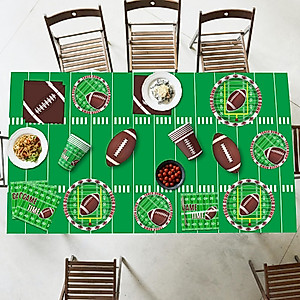 Football Party Supplies Tableware Set Football Theme Party Decorations Including Plates Napkins Cups Touchdown Tablecloth Banner for Football Birthday Party, Serve 24 Guests