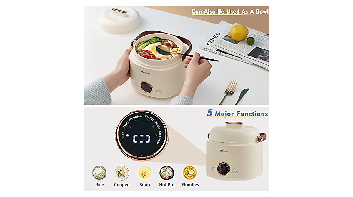 Stariver 2-Cup Mini Rice Cooker - Portable & Non-Stick