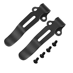 2 Pack Deep Carry Pocket Clips with 4 Pieces Screws, Stainless Steel Pocket Knife Clip Replacement for Benchmade Bugout 535 and More, Anodized Finish, Black