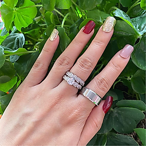 AHLOE JEWELRY CEJUG Wedding Ring Sets for Him and Her Women Men Titanium Stainless Steel Bands 18k White Gold 1.5Ct Cz Couple Rings Size 11&7