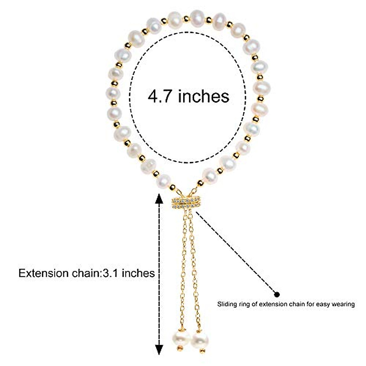Cowlyn Pearl Bracelet Chain Link Baroque Culture Bossimi 14K Gold Filled Adjustable Fashion Valentine Charm Dainty Handmade Jewelry for Women Wife Girls Mother（with Gift Box）