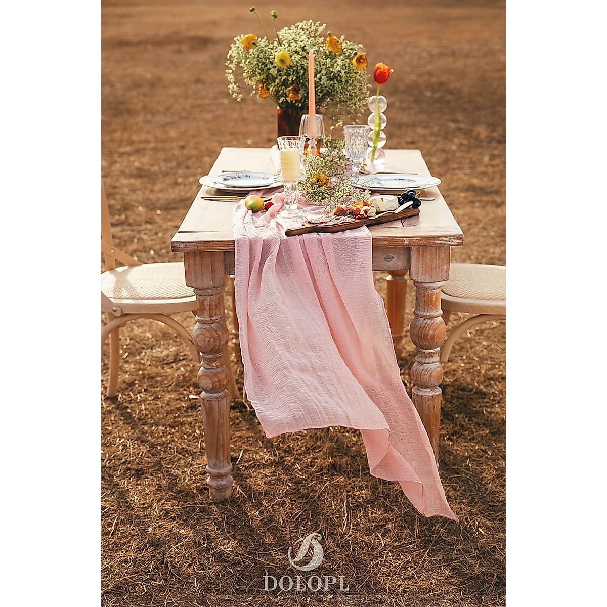 DOLOPL Pink Cheesecloth Table Runner 10FT Boho Gauze Table Runner 120inch Long Sheer Cheese Cloth Table Runner for Rustic Baby Shower Bridal Wedding Birthday Decorations