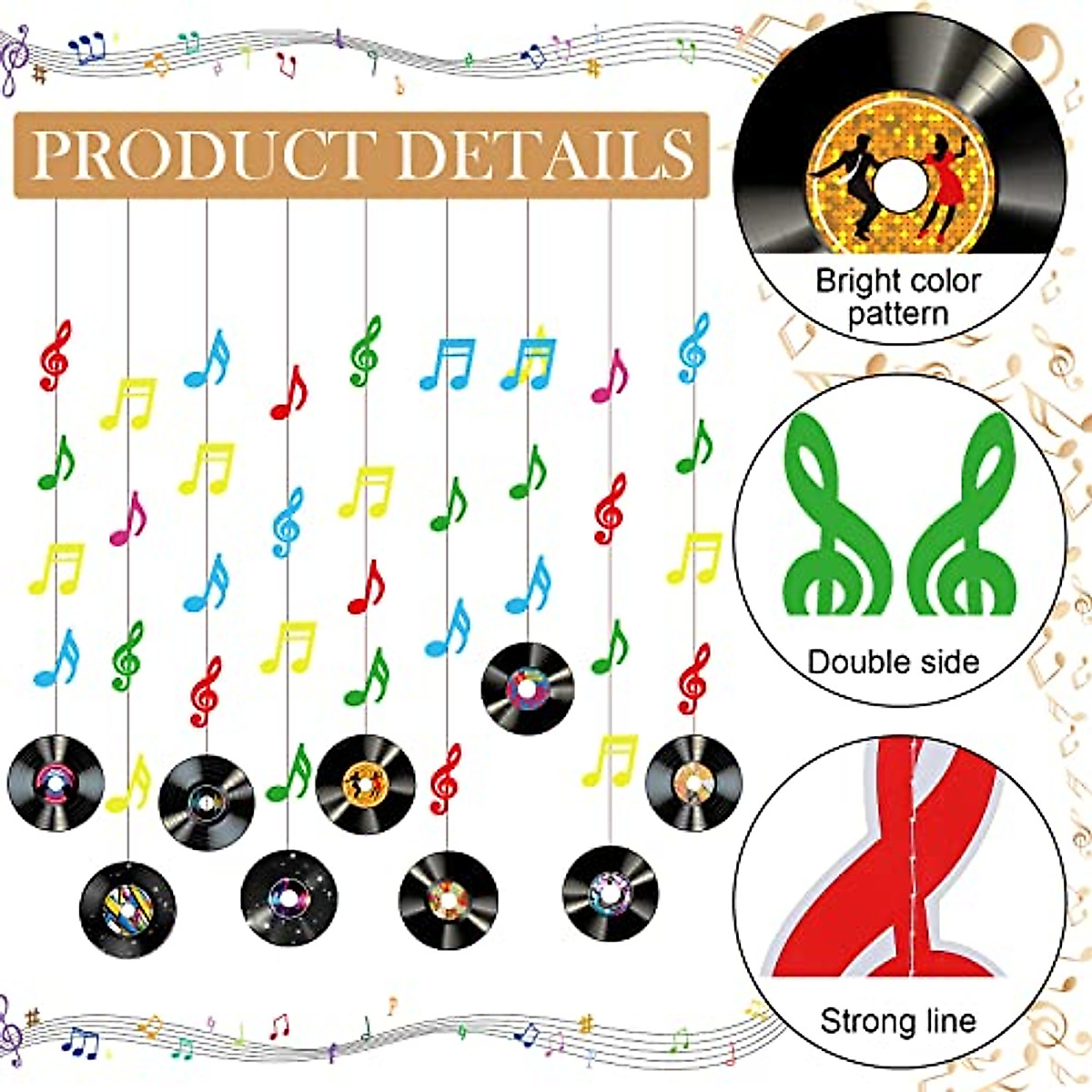 Hotop 9 Pieces Vinyl Record Hanging Rock and Roll Party s Music Themed Party s Music and Records Cutout Ceiling s Music Birthday Party Supplies Room Wall Decor