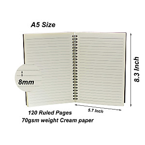 Spiral Notebook, 6 Pcs A5 Craft Softcover 8mm Ruled 6 Color 60 Sheets -120 Pages Journals for Study and Notes(6 color)