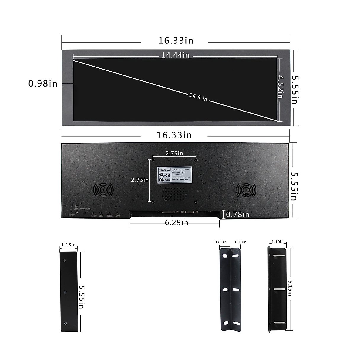VSDISPLAY 14.9inch 1280x390 LCD Monitor VS149ZJ01,which with Screen LTA149B780F and HD-MI DVI VGA Input Controller Board M.NT68676.2A, as a bar Display Monitor/Advertising Screen Monitor