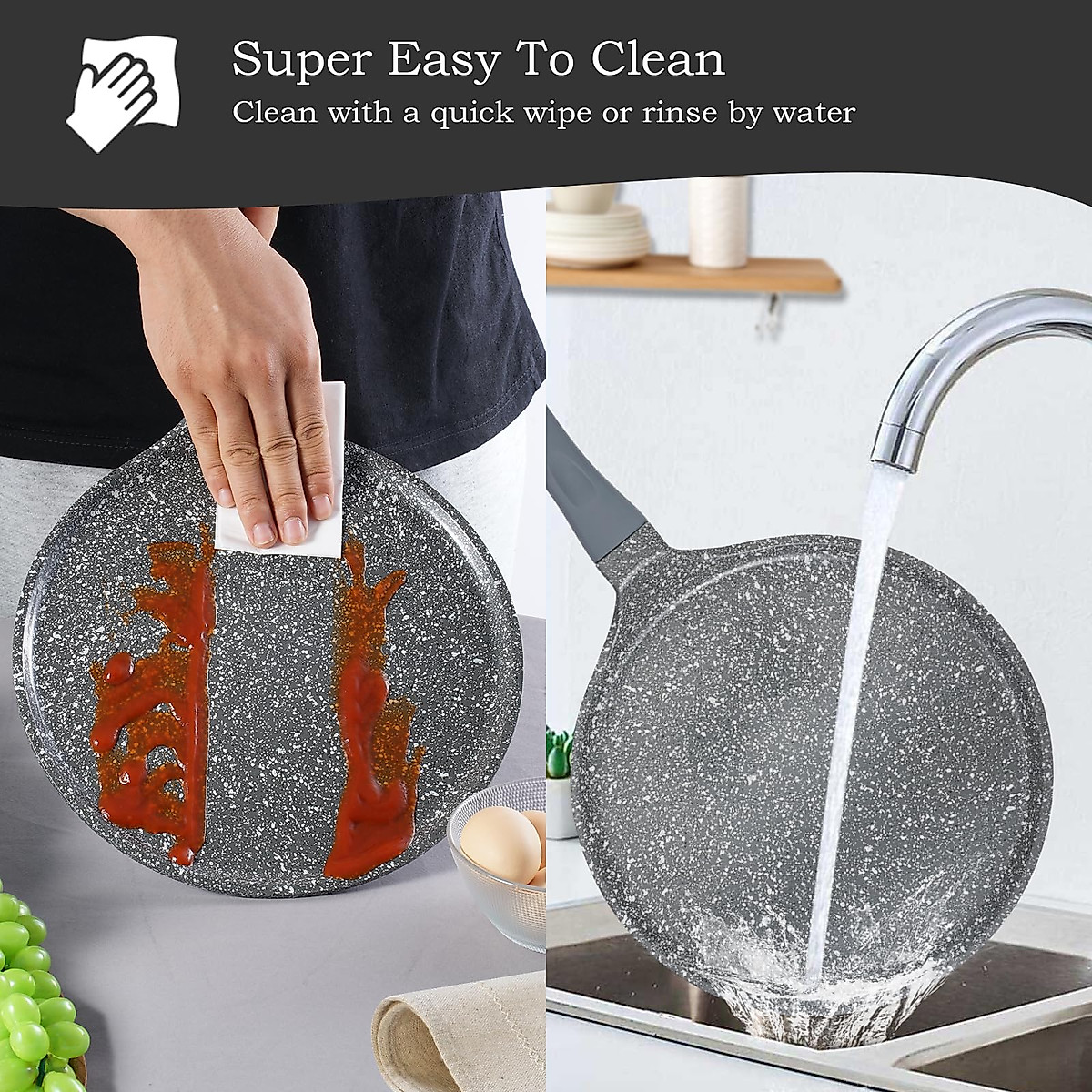 ACTIV CUISINE Crepes Pan, Non-Stick Pancake Skillet with Ceramic Coating for Easy Flipping and Delicious Results, PFOA-Free, Ashley Grey 11in/28cm