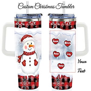 Custom Christmas Tumbler Photo - Personalized 40 Oz Tumbler with Handle Straw Lid,Insulated Xmas Tumbler Coffee Mug Stainless Steel Travel Mug Christmas Gift for Kid Boy Girl Family