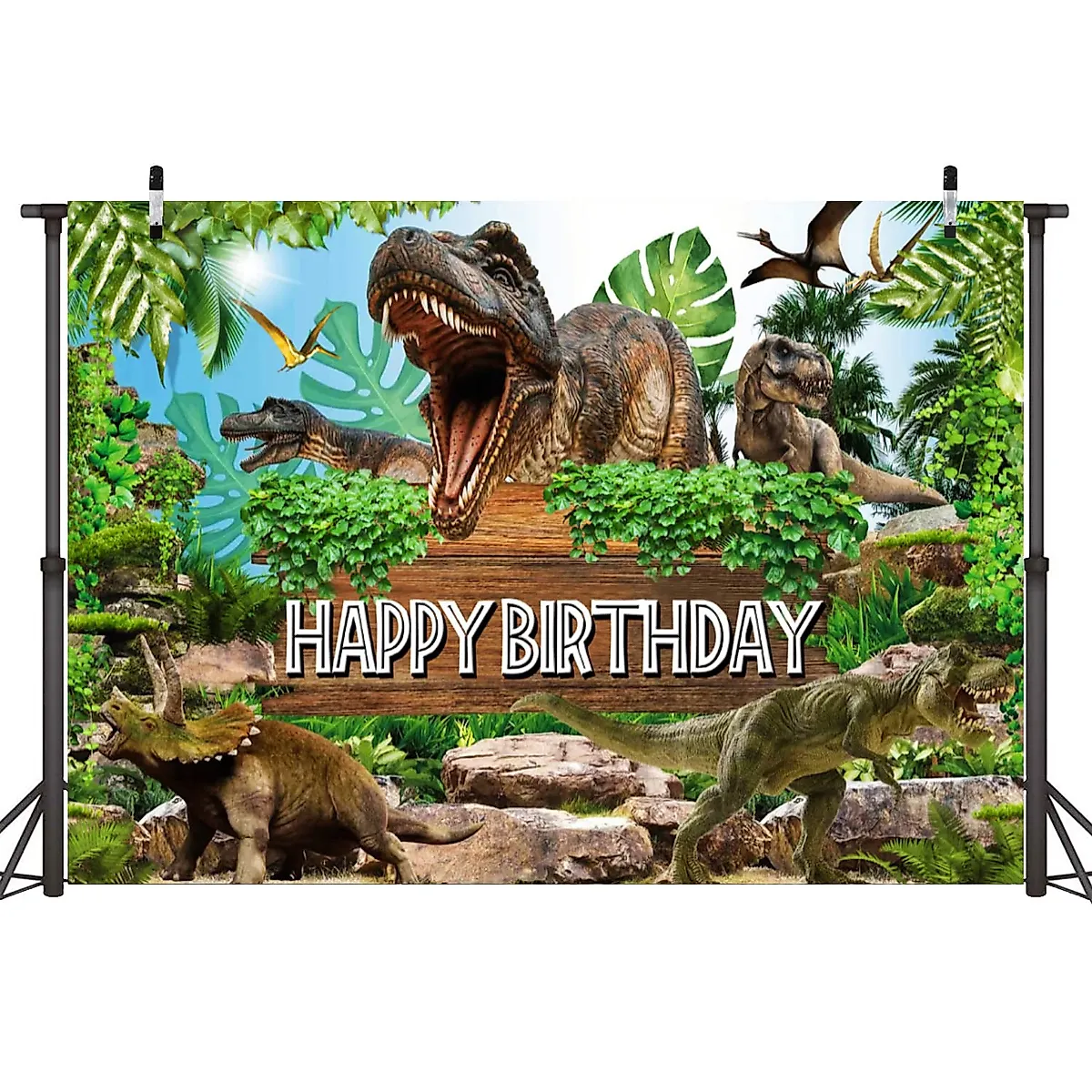 Sensfun Dinosaur Park Birthday Backdrop Dinosaurs World Happy Bday Banner Photography Background for Kids Tropical Safari Jungle Dino Theme Birthday Party Decorations Supplies Photo Booth Props 7x5ft
