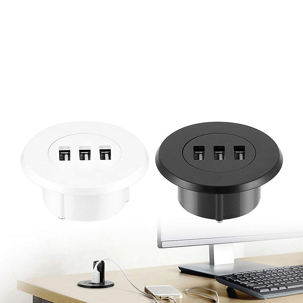 ForHe 5cm Grommet Hole in-Desk Mounting 3 Ports USB 2.0 Hub Adapter for Laptop PC Computer (160cm Cable)