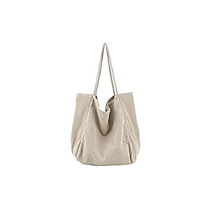 Ulisty Women Large Corduroy Tote Bag Retro Shoulder Bag Casual Shopping Bag Fashion Handbag apricot