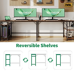 YOUTHCLUB Home Office Game Desk with Wooden Storage Rack, Minicomputer Desk and Game Table with Splice Board, 2-Story Industrial Modern Laptop Study Desk, Vintage Oak, 40 inches