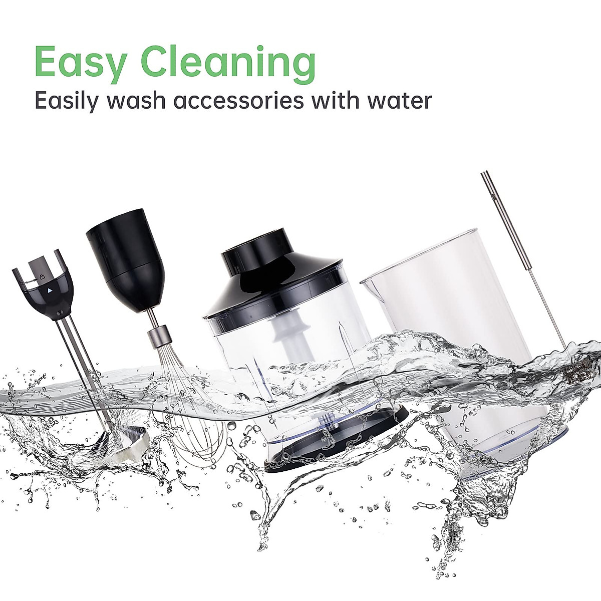 Immersion Hand Blender, 5 in 1 Multi-Purpose Hand Blender, 12 Speed+Turbo Stick Blender with 500ml Chopper, 700ml Beaker, Egg Whisk, Milk Frother, Black