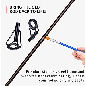 Hifisher Fishing Rod Tip Repair Kit: 40pcs 8 Sizes Top Guides,1oz Epoxy Resin, Brush, Measure Cup, Fishing Rod Guides Replacement kit, Stainless Steel Ceramic Ring Guide Tips