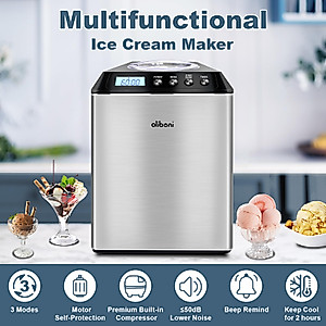 2.6 Qt Ice Cream Maker with Compressor, LCD Digital Display & Timer, No Pre-freezing, Countertop Gelato Makers, Automatic Ice Cream Machine for Homemade Use, Stainless Steel