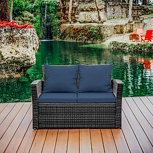 Nestl Wicker Outdoor Furniture Set - 4 Piece Patio Set (Grey/Navy)