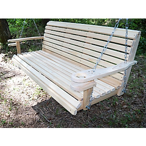 Generic 4FT Cypress Porch Swing Made in USA with Cup arms and Hanging Hardware, Unfinished Natural Wood Tone