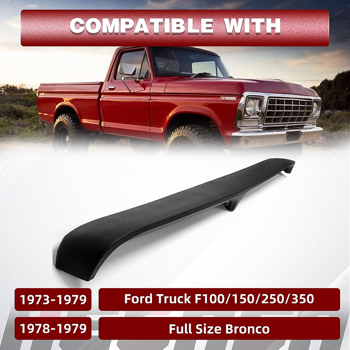HECASA Black Dash Cover Dashpad Cover Compatible with 1973-1979 Ford F100 F150 F250 F350 Bronco Replacement Dash Pad