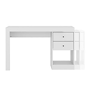 Techni Mobili Expandable Desk with Storage Drawers & Open Shelf - Expands from 47 Inch to 57 Inch - White Computer Desk with Printer Space - Modern Home Office Table with Drawers Blanco Collection