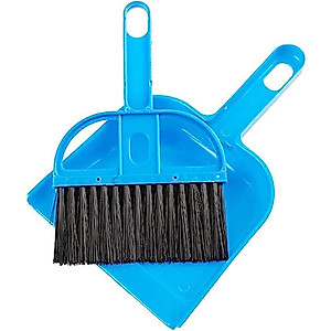 Small Broom and Dustpan Set Portable Plastic Brush Set Broom with Handle, Nesting Tiny Cleaning Broom, Mini Hand Broom and Dustpan Set for Table, Desk, Keyboard, Cars and Pet Nest(Blue)